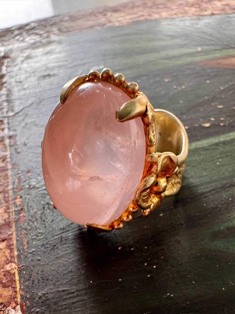 Cool and glowy statement rose quartz sterling silver/14KT matte gold r ...